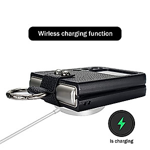 Vitodo for Galaxy Z Flip 4 Case with Ring Holder, Genuine Leather Material Built-in Back Screen Protector Shockproof Protective Phone Cover Slim fit for Samsung Galaxy Z Flip4 5g (2022) - Black