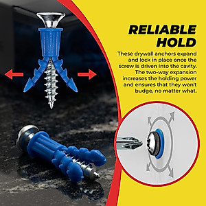 Qualihome Drywall Anchors Premium Quality Ribbed Lightweight Plastic Anchors for Hollow Walls – Wall Hanging Anchor Kit for Pictures, Artwork & Light Duty Anchoring Application (#10-12 x 1")
