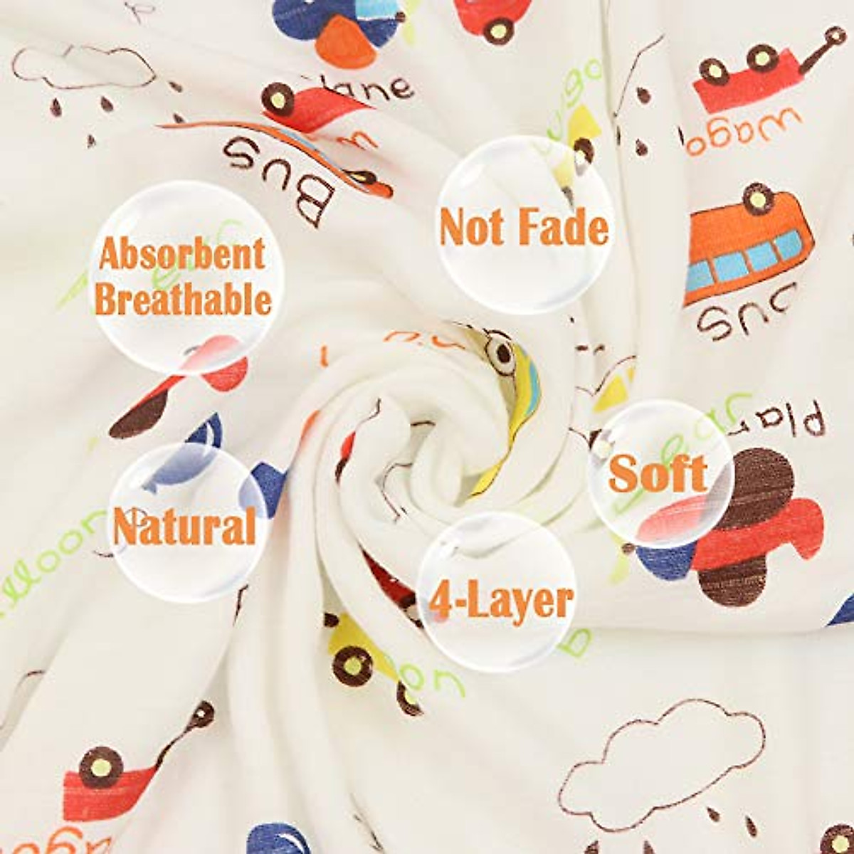 Coral Red Muslin Baby Blanket, Ultra Soft Hypoallergenic Baby Quilts, Unisex Baby Swaddle Wrap, Oversized 43 X 45 inchs (Car Bus)