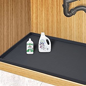 TPAPFRLY Under Sink Mat, 31'' x 22'' Thick and Firm Silicone Under Sink Liner Drip Tray with Drain Hole, Kitchen Bathroom Cabinet Mat and Protector for Drips Leaks Spills Tray