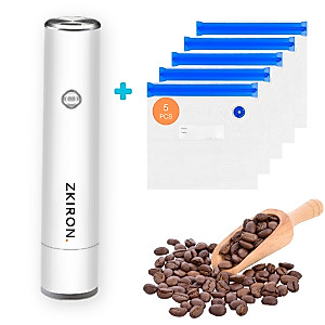 ZKIRON OneTouch Handheld Vacuum Sealer Machine, 5 PCS Reusable Bags Food Storage Set- Auto Start/Stop, Portable Design, Food Sealer for Food Saver, Sous Vide Cooking (White)