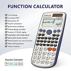 Scientific Calculators, IPepul Math Calculator with 417 Function, Solar Battery Power and 4-Line Display, School Supplies for Middle High College Students Teachers(991ES Plus)