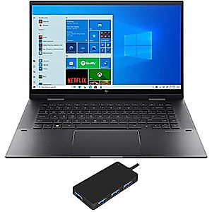 HP ENVY x360 15 Home & Entertainment 2-in-1 Nightfall Black Laptop (AMD Ryzen 7 5700U 8-Core, 32GB RAM, 1TB PCIe SSD, 15.6" Touch Full HD (1920x1080), AMD Radeon, Active Pen,Win 10 Pro) with USB Hub