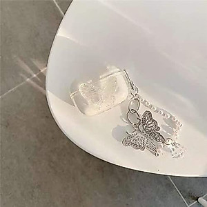 HENJI Case for Airpods Pro, 3D Cute Glitter Soft Earphone Accessorie Cover for Air Pods Pro, Headphone Headset Cover with Pearl Butterfly Pendant, Gift for Girls Women (Butterfly Keychain)