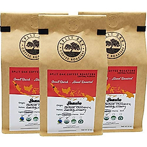 Organic Sumatra Coffee Gourmet Best Medium Roast Chocolate Espresso Beans, Hand Roasted 12 Oz, Whole Beans, Cold Brew, Indonesian Espresso Shots, Fair Trade Coffee Certified. INCREDIBLE (3 Pack)