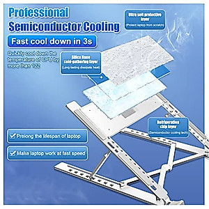 NORMIA RITA Semiconductor Laptop Cooling Stand, 3S Fast Cooling Foldable Laptop Cooler with Refrigeration Plate, Portable Gaming Laptop Cooling Pad for Desk with 8 Heights Adjustable