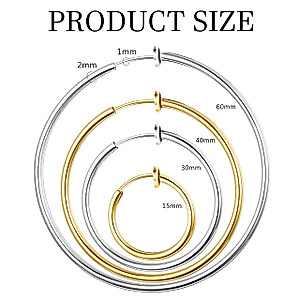 Magitaco 8 Pairs Clip On Hoop Earrings Stainless Steel Clip On Earrings for Women Fake Hoop Earrings Spring Hoop Earrings For Non-Pierced Ears Gold+Silver