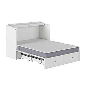 AFI, Hamilton Murphy Bed Chest with 6 inch Memory Foam Folding Mattress, Built-in Charging Station and Storage Drawer, Full, White