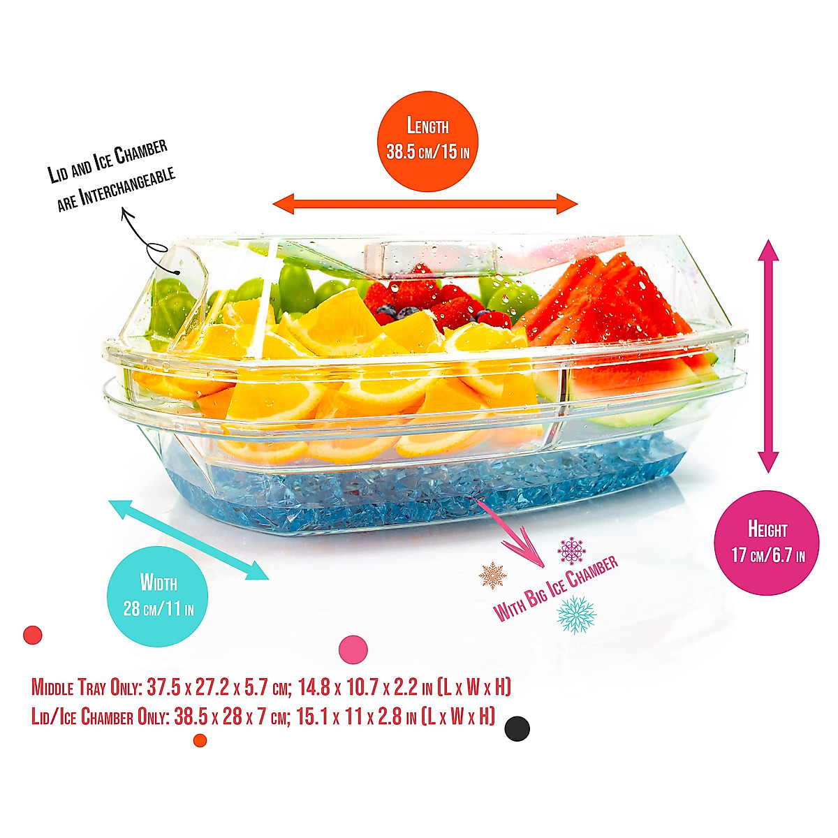 GESPINK Transparent Polystyrene Condiment Tray, 15.1 x 11 x 6.7 inches, Easy to Clean, With Lid and Bottom Tray