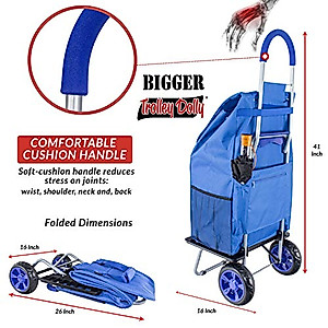 dbest products Bigger Trolley Dolly, Blue Shopping Grocery Foldable Cart