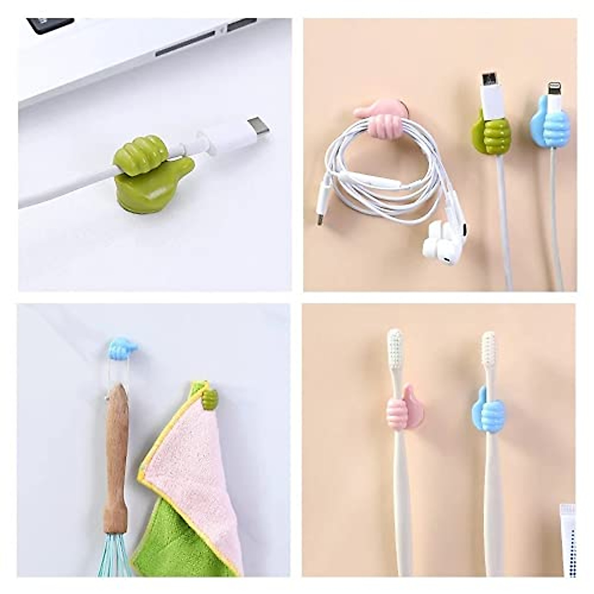 Dverrtuy Self-Adhesive Thumb Hooks, 16pcs Creative Silicone Thumb Wall Hooks Key Toothbrush Thumb Hook Holder for Data Cable Headphones Home Office Wall Storage Multifunctional Nail Free