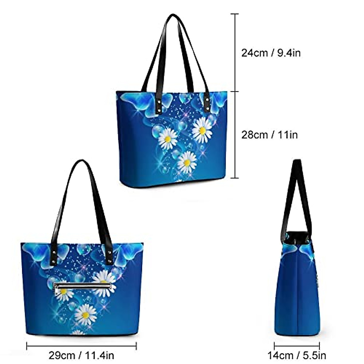 Womens Handbag Butterflies And Daisy Leather Tote Bag Top Handle Satchel Bags For Lady
