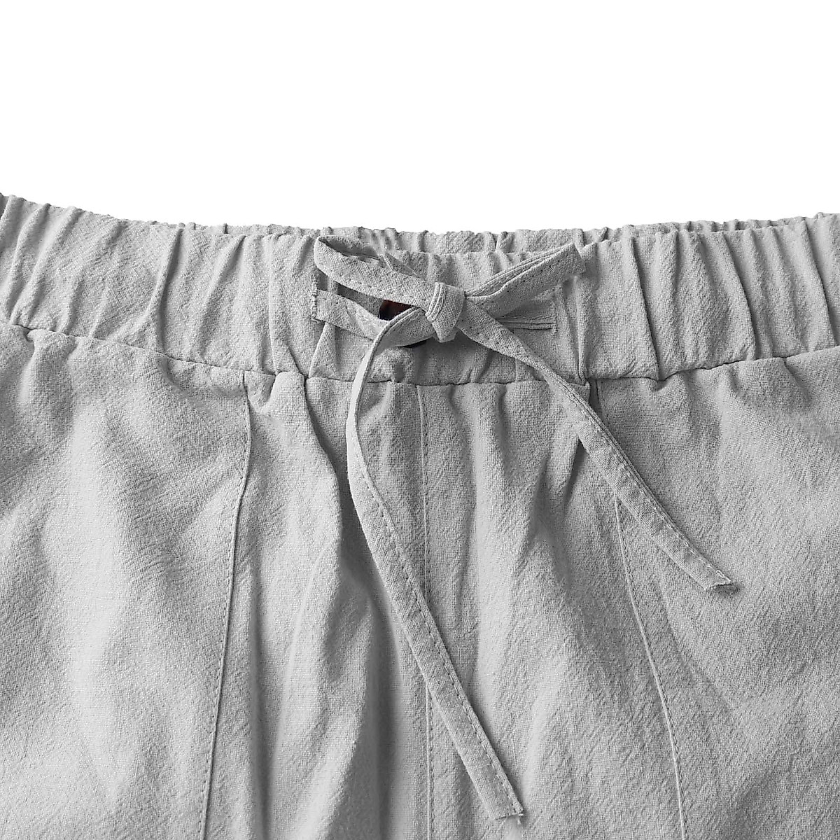 LVCBL Men's Linen Pants Elastic Waist Beach Pants with Elastic Waist Casual Trousers,Light Grey,2XL