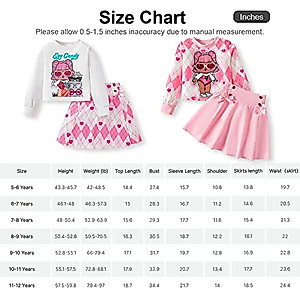 L.O.L. Surprise! Girl Skirt Set Long Sleeve Letter Print Sweatshirt Plaid/Pink Smocked Skirt Set 2PCS Clothes Set Outfit Pink 7-8 Years