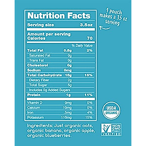 Amara Organic Baby Food - Stage 2 - Oats & Berries - Baby Cereal to Mix With Breastmilk, Water or Baby Formula - Shelf Stable Baby Food Pouches Made from Organic Fruit and Veggies - 10 Pouches, 3.5oz Per Serving