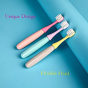 newrichbee 6 Packs Kids Toothbrush,Lovely Little Mushroom Extra Soft Bristles Toddler Toothbrush for 1-3Years Old (Pink& Yellow &Blue)