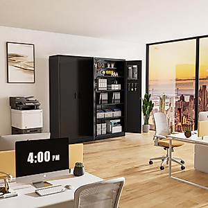 Superday 6-Tier Garage Storage Cabinet with Pegboard, 71" Metal Multifunctional Storage Cabinet with Doors and Shelves, Locking Cabinet with Adjustable Shelf for Warehouse, Basement