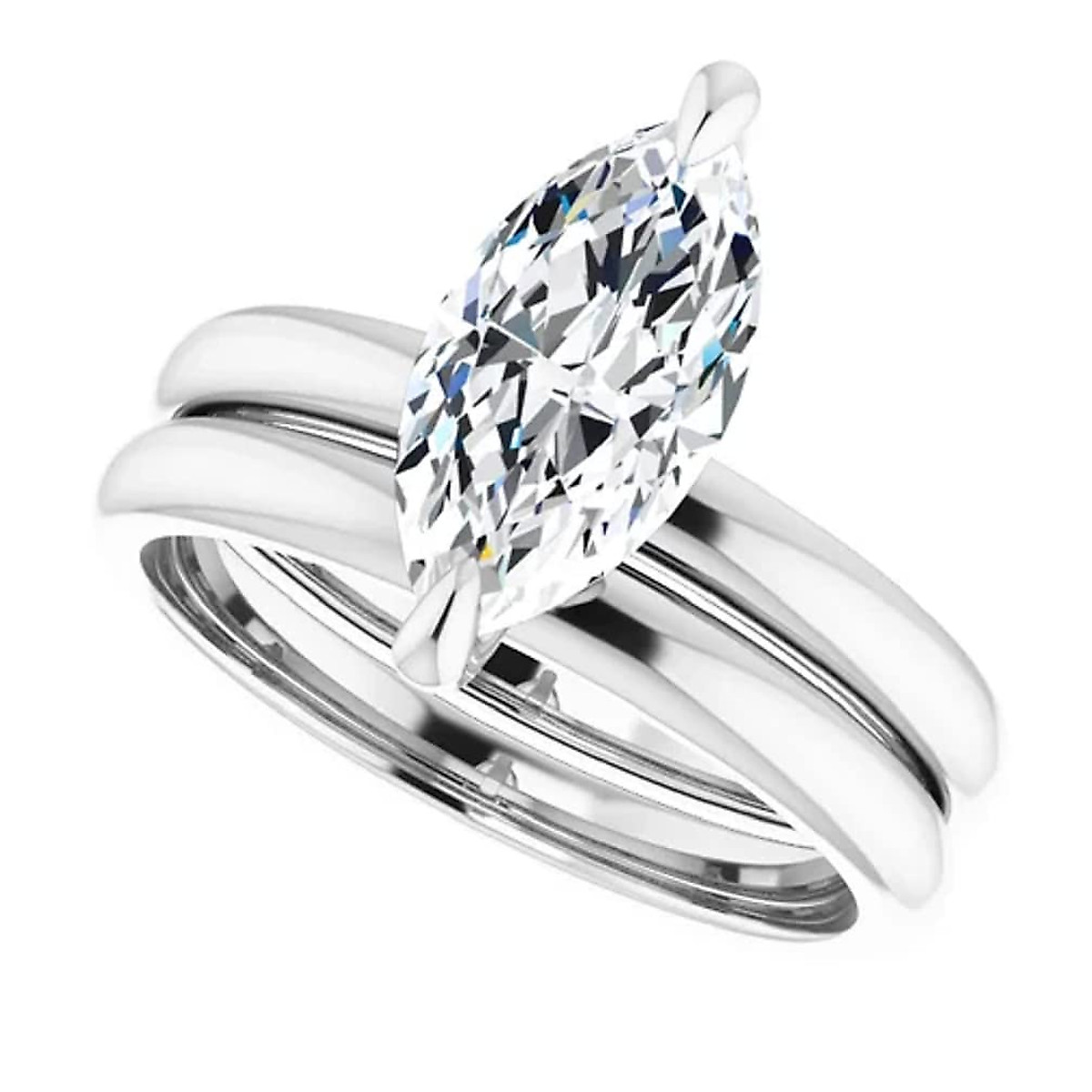 Solid Gold Engagement Ring Set for Women, Handmade 2 Carats Marquise Cut Moissanite Solitaire Ring Set Diamond Wedding Bridal Rings Anniversary Propose Gifts Her, 10K/14K/18K, 925 Silver
