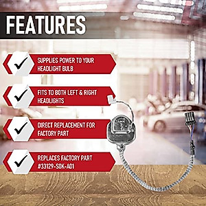 HID Headlight Xenon Ballast Ignitor - Replaces 33129-S0K-A01, 33129-SCC-003, 33129-SEA-003, W3T10571 - Compatible with Acura, Honda & Mazda Vehicles - MDX, TL, TSX, RDX, Odyssey, S2000, 3, CX-9