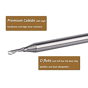 SpeTool 5PCS Carbide Spiral O Flute End Mill with 1/16 Inch Cutting Diameter 1/8 Inch Shank 3/16" Cutting Length,Single Flute CNC Router Bit for Acrylic PVC Wood Cutter