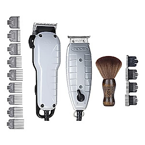 Andis Barber Combo-Powerful High-speed adjustable clipper blade & T-Outliner T-blade trimmer with fine teeth for dry shaving, outlining and fading Bundled with KEPSE Neck Duster