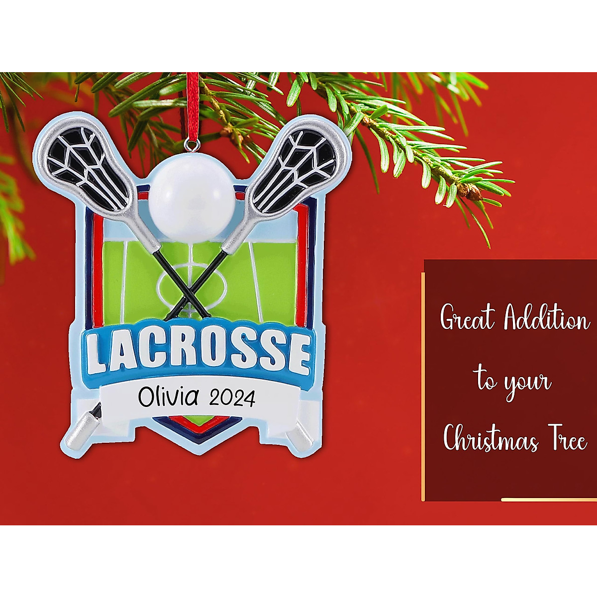 UniqXmas Personalized Lacrosse Christmas Ornament 2024 | La-Crosse Stick & Ball Xmas Tree Decoration for Girl Boy Kid | Customized Unique Keepsake Gift for LAX Player Coach Goalie | Custom Name & Year