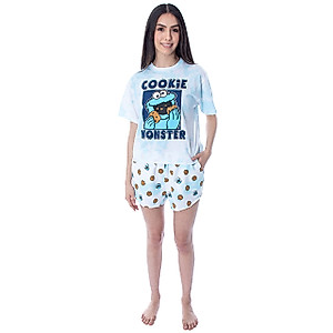 Sesame Street Womens' Cookie Monster Tie Dye Shirt Short Sleep Pajama Set (XL)