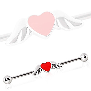 Covet Jewelry 316L Industrial Barbell with Winged Heart
