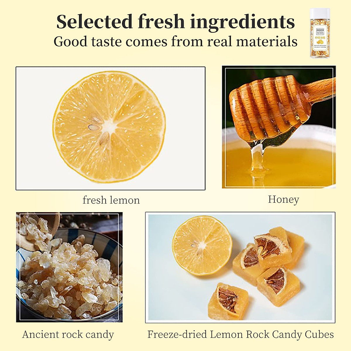 DOZO Rock Sugar Lemon Tea Lemon Honey Rock Candy 14.11oz/400g Yellow Lump Rock Sugar with Lemon Sugar Cubes Lemon Honey Candy Caffeine Free Individual Package 柠檬蜂蜜冰糖