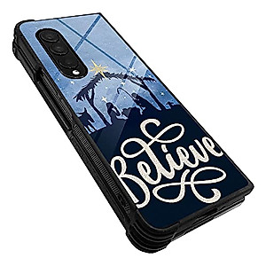 YiXinBB Compatible with Samsung Galaxy Z Fold 3 5G Case,Christmas Winter Believe Jesus for Women Men Boy Girl Fan Gift,Pattern Design Soft TPU Thin Shockproof Bumper Protective Cover Case