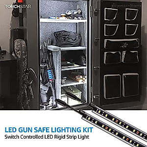 TORCHSTAR LED Safe Lighting Kit, (4) 12 Inch Linkable Light Bars + Rocker Switch + UL Power Adapter, 600LM, Input 100-240V, for Under Cabinet Gun Safe Locker Closet Showcase, 5000K Daylight