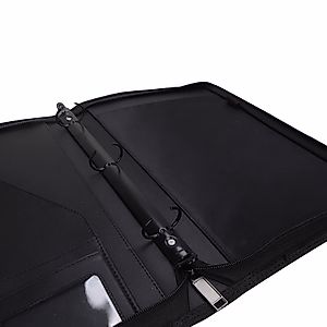 Freeprint Zippered Portfolio Binder 3 Ring with Writing Pad Legal Size Letter - PU Leather Professional Padfolio Folder for Interview Business, Black