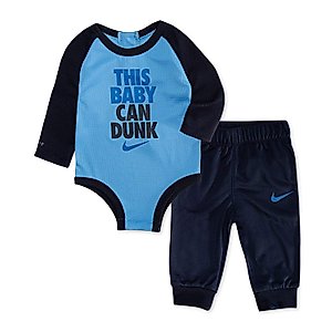 Nike Baby Boy Bodysuit & Pants 2 Piece Set (3 Months, Obsidian(56E233-695)/Blue)