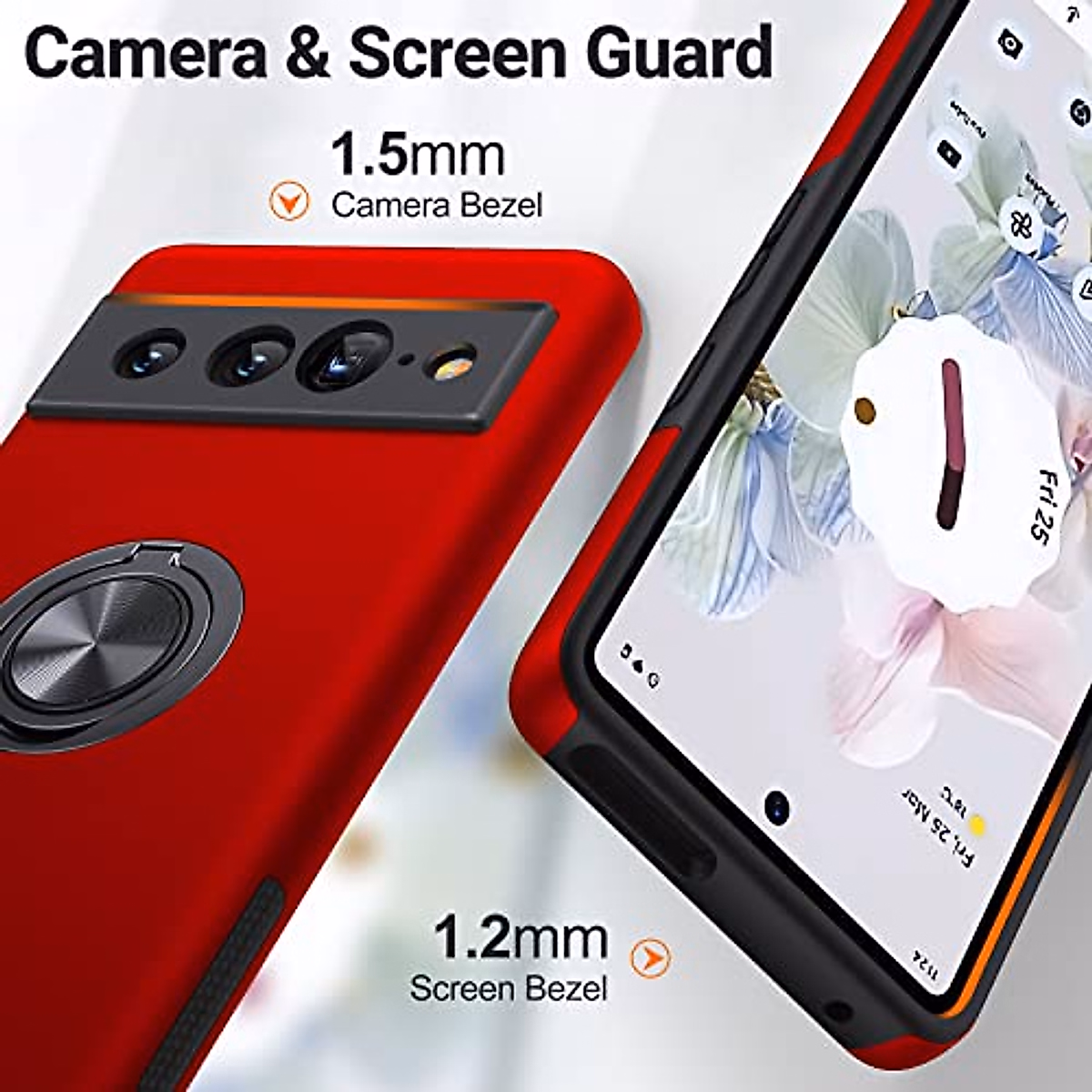 KOVASIA Designed for Google Pixel 7 Pro,Case with 360° Ring Stand, Multi-Layer Protective Case, Shockproof Cover for Google Pixel 7 Pro Case,Red