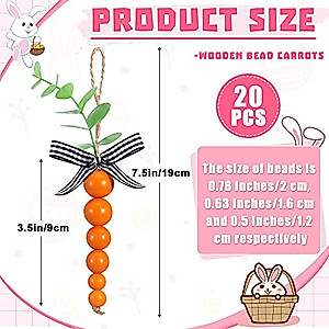 20 Pcs Wooden Bead Carrots Rustic Beaded Carrots Easter Decor for Tiered Tray Farmhouse Spring Tray Filler Easter Carrot Hanging Ornaments for Easter Spring Home Kitchen Decorations