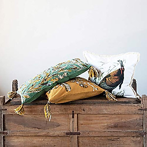 Creative Co-Op 24" L x 12" H Cotton Lumbar w/Embroidered Leaves & Tassels, Multi Color Pillows