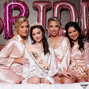 KatchOn, Rose Gold Bride to Be Set - Pack of 5 | Bride to Be Sash for Bachelorette Party Decorations | Bride to Be Sash and Veil | Bridal Shower Decorations | Bachelorette Party Favors, Bride Sash