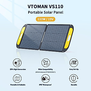VTOMAN Portable Solar Panel for Solar Generator, 110W 19V Folding Solar Charger with 23% Efficiency, IP67 Waterproof and Adjustable Kickstands Design for Camping, RV, Outdoor Adventures (VS110)