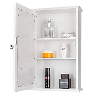 Single Door Mirror Indoor Bathroom Wall Mounted Cabinet,Wooden Medicine Cabinet White Wall Mounted Bathroom Cabinet with Single Mirror Door & Adjustable Shelves for Bathroom, Living Room, Entryway