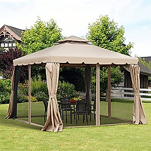 ADUH 10' X 10' Two-Tier Outdoor Event Canopy Sunshade Gazebo Tent with Mesh Sidewalls