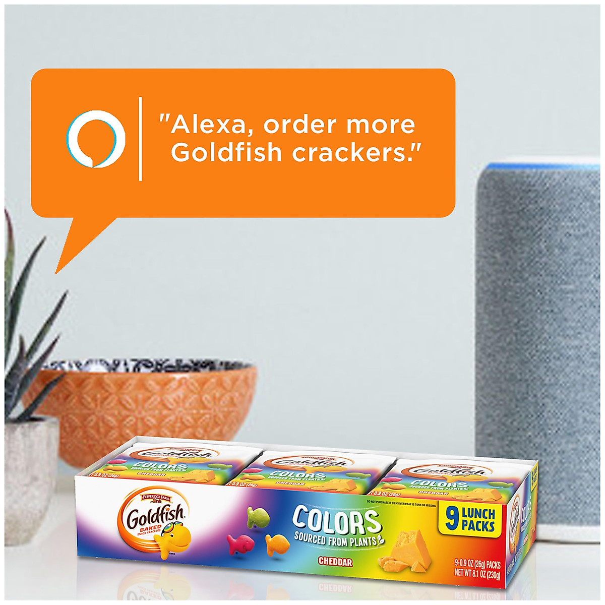 Goldfish Colors Cheddar Crackers, Snack Pack, 0.9 oz, 9 CT Multi-Pack Tray