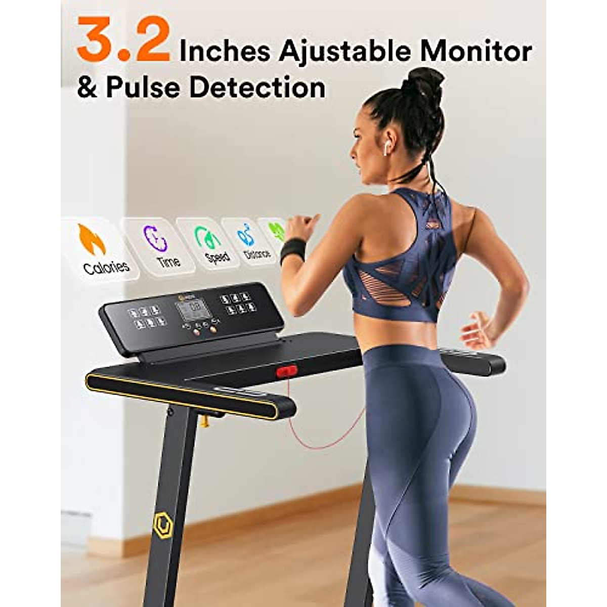 UREVO Portable Folding Treadmills for Home, Max 3.0 HP Running Walking Treadmill with 12 Pre Set Programs and Wider Tread Belt, Adjustable Display, Pause Detection