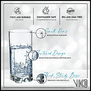 Vikko Drinking Glasses, 12 Oz Drinking Glasses Set of 6, Crystal Clear Glass Cups for Water or Juice, Highball Glass Tumbler & Water Glasses for Drinking…