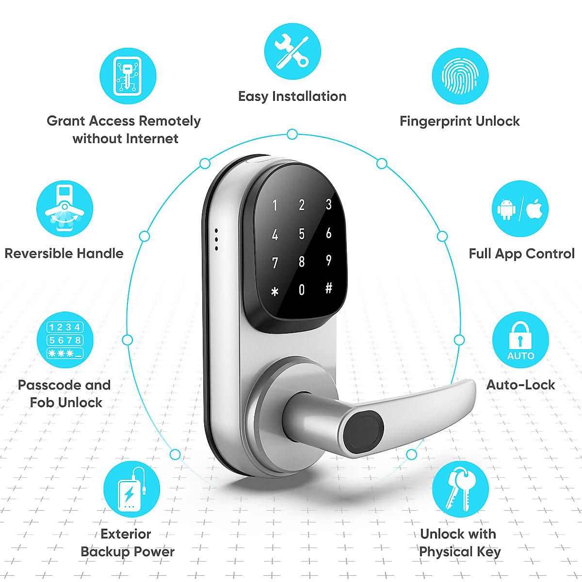 Sifely Smart Lock, Keyless Entry Door Lock, Smart Door Lock, Door Lock with Keypad, Smart Lock Front Door, Fingerprint Door Lock, Smart Lock with Handle, Digital Door Lock, Keypad Door Lock (Silver)