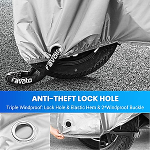 Favoto Motorcycle Cover Waterproof Outdoor - All Season Sun Protection with Lock-Holes Rain Snow Windproof Dustproof Universal Fit Motorbikes Vehicle Moped Cover, 96.5" x 41" x 50"