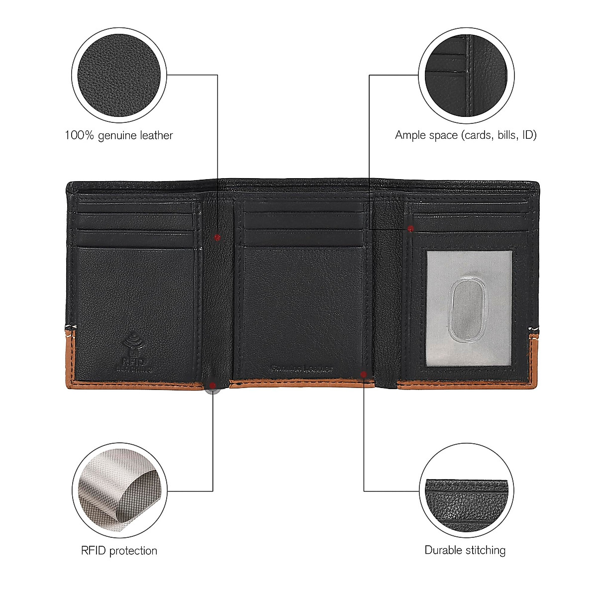 ESTALON Real Leather Trifold Wallet For Men-RFID Slim Tri Fold Wallets Minimalist 3 fold Credit Card Holder ID Window Christmas Gift (Charcoal/Sierra)