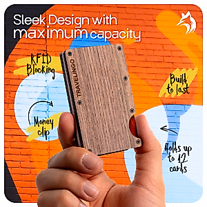 TRAVELINGO wallets for men, Metal Wallets For Men Minimalist Credit Card Holder - Slim Wallet for Men with RFID Blocking - Front Pocket Wallet with Money Clip (Walnut)