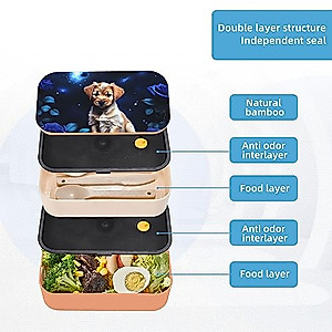 Puppy Blue Rose Adult Lunch Box, Bento Box, With Cutlery Set Of 3, 2 Compartments, Rectangular, Lunch Box For Adults