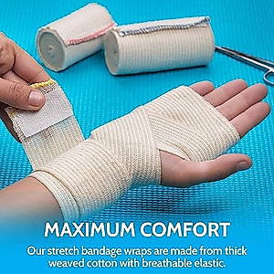 Hook and Loop Closure Elastic Bandage Wraps - Premium Variety Pack of 8, 2 3 4 6 inch x 5 Yards per Roll - Latex Free Reusable Compression Stretch Roll for First Aid, Medical, & Sports Injury Recovery