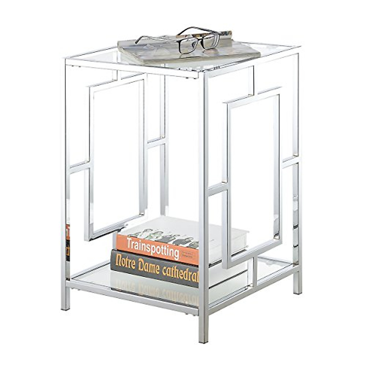 Town Square Chrome End Table with Shelf, Glass/Chrome